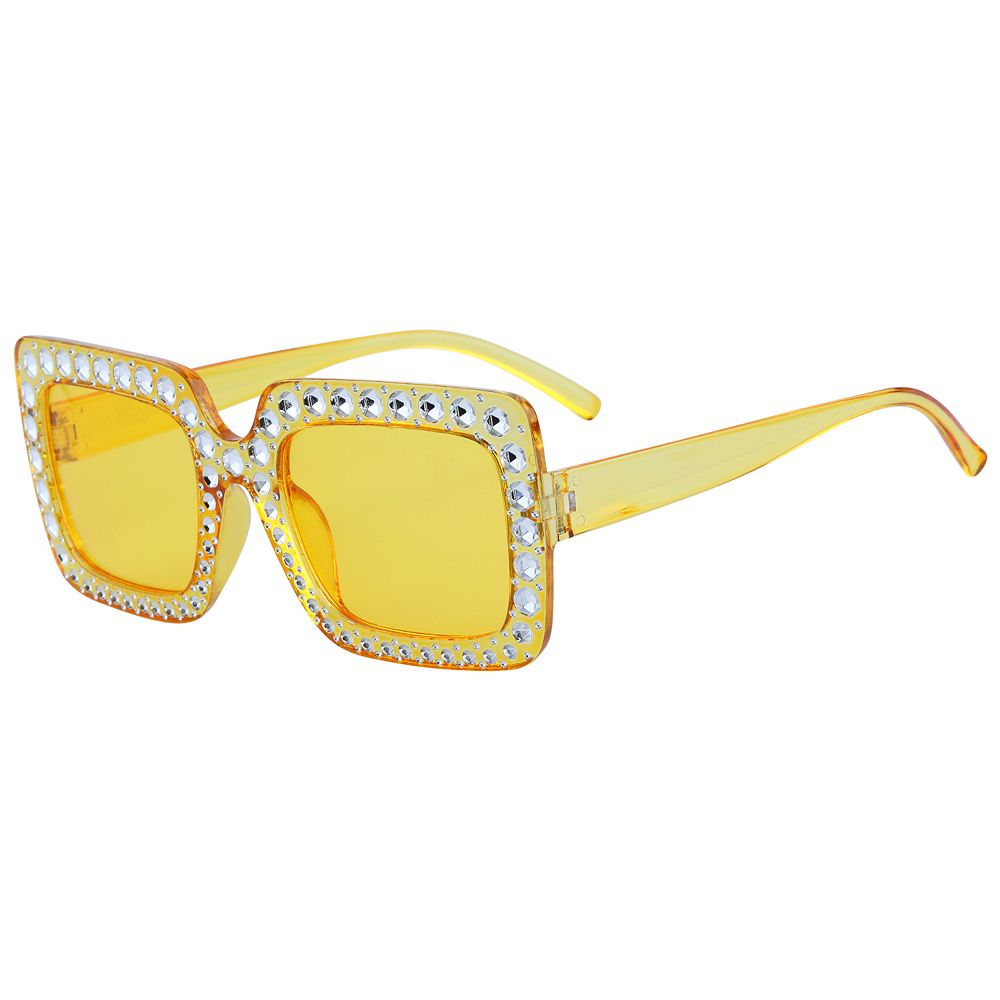Unisex Rectangular Big Full-Frame Sunglasses Rhinestone Surround Design ...