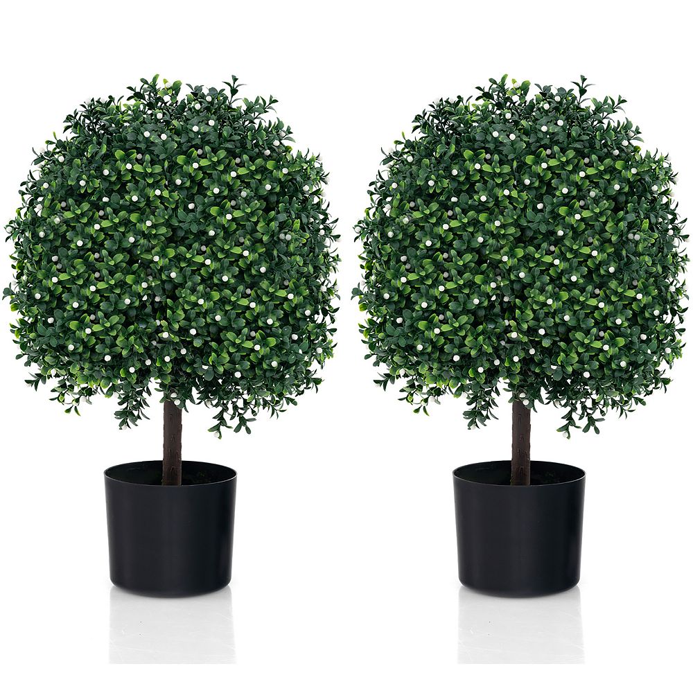 Gymax 2 PCS Artificial Boxwood Topiary Ball Tree w/UV Rated Leaves 343 ...