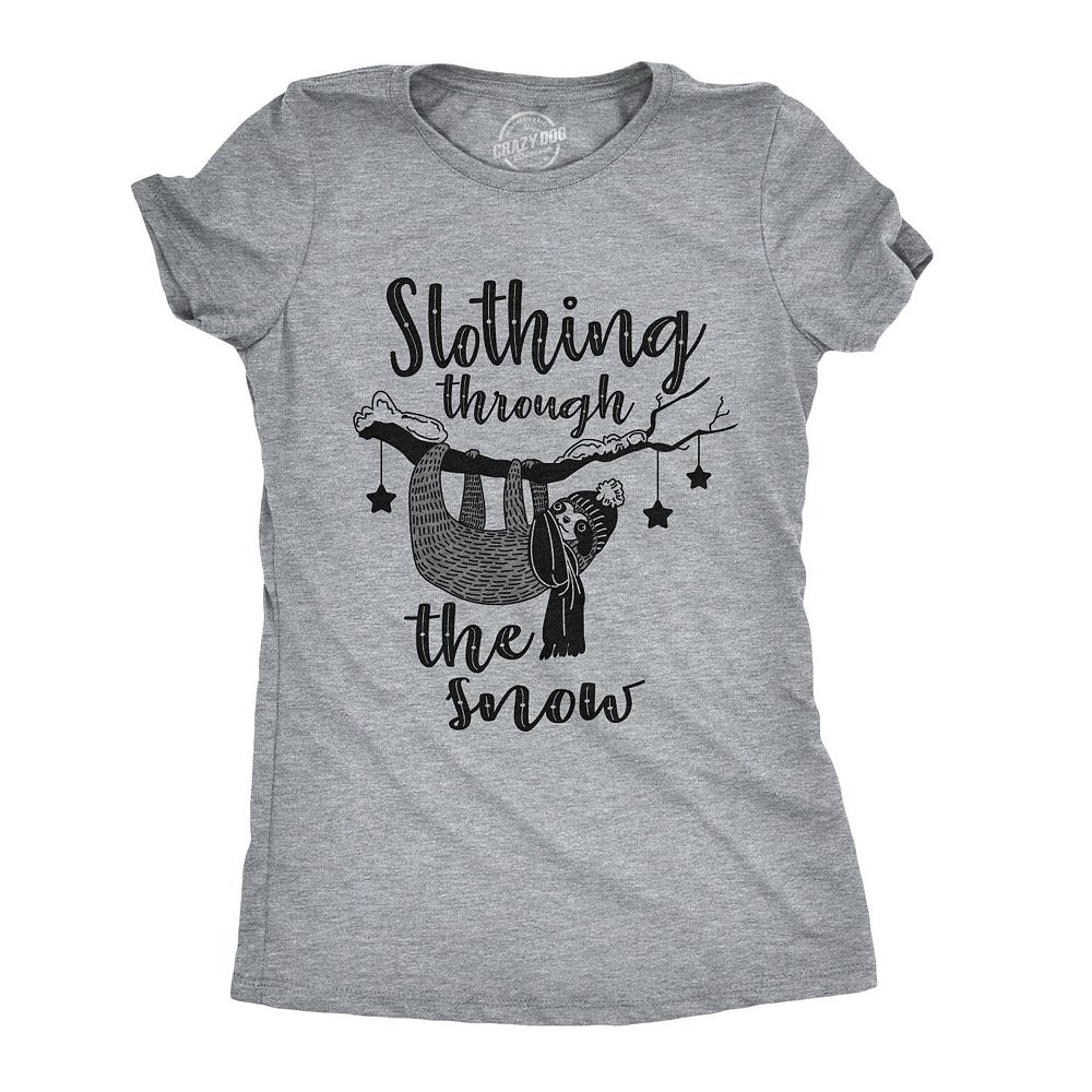 Womens Slothing Through The Snow T Shirt Funny Christmas Carol Sloth Tee