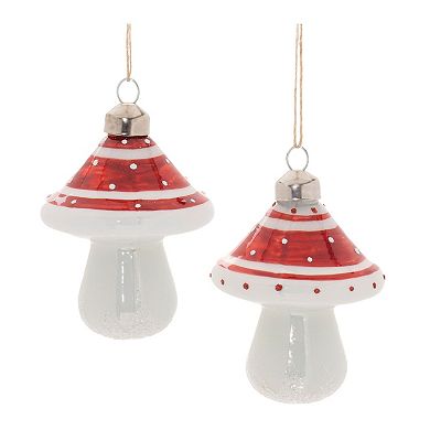 6-Piece Glass Mushroom Ornament Set with Glitter Accents for Christmas ...