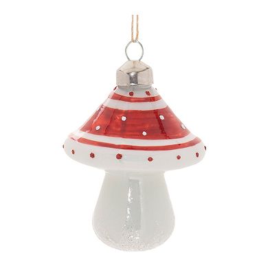 6-Piece Glass Mushroom Ornament Set with Glitter Accents for Christmas ...