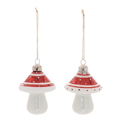 6-Piece Glass Mushroom Ornament Set with Glitter Accents for Christmas ...