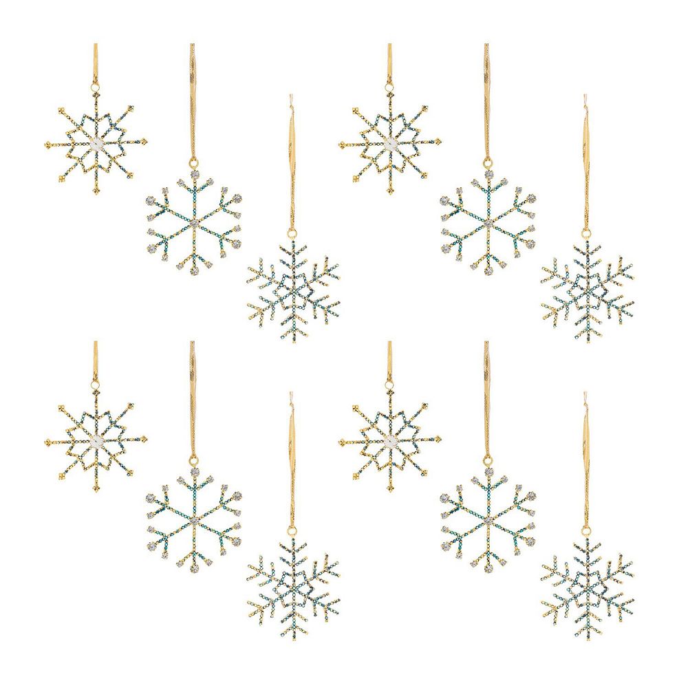 12-Piece Jeweled Metal Snowflake Ornament Set for Christmas Tree and ...