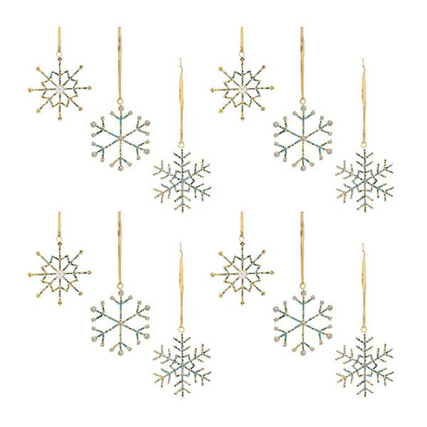12-Piece Jeweled Metal Snowflake Ornament Set for Christmas Tree and ...