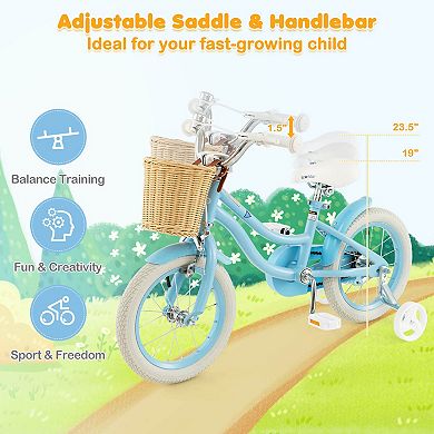 Costway Kid's Bike with Training Wheels Adjustable Handlebar Seat Handbrake
