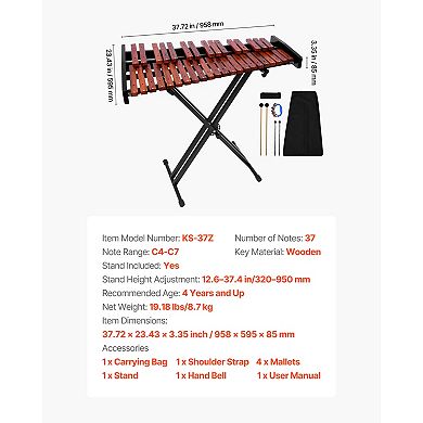 VEVOR Glockenspiel Xylophone,37 Notes, Wooden Professional Xylophone ...