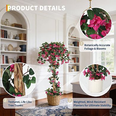 Artificial Bougainvillea Trees with Pink Silk Flowers & Wood Trunk ...