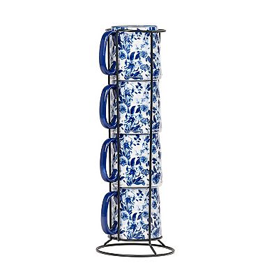 10 Strawberry Street Bella Blue Peonies Espresso Demitasse Stack 4 ...