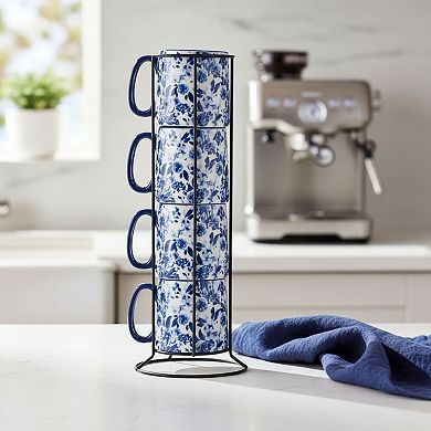 10 Strawberry Street Bella Blue Peonies Espresso Demitasse Stack 4 ...
