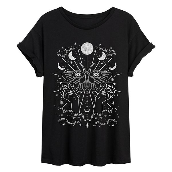 Juniors' Celestial Moth Moon Phase Oversized Tee