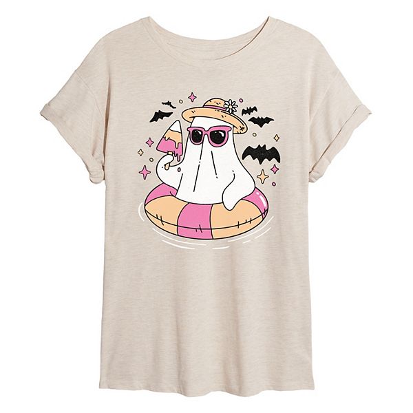 Juniors' Summerween Ghost Pool Float Oversized Tee