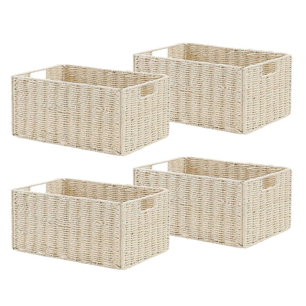 Hand-Woven Wicker Storage Basket Set of 4, Foldable Paper Rope ...