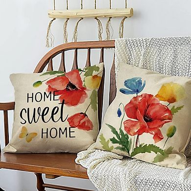 Poppy Floral Throw Pillow Covers Set of 4, Spring Summer Farmhouse ...