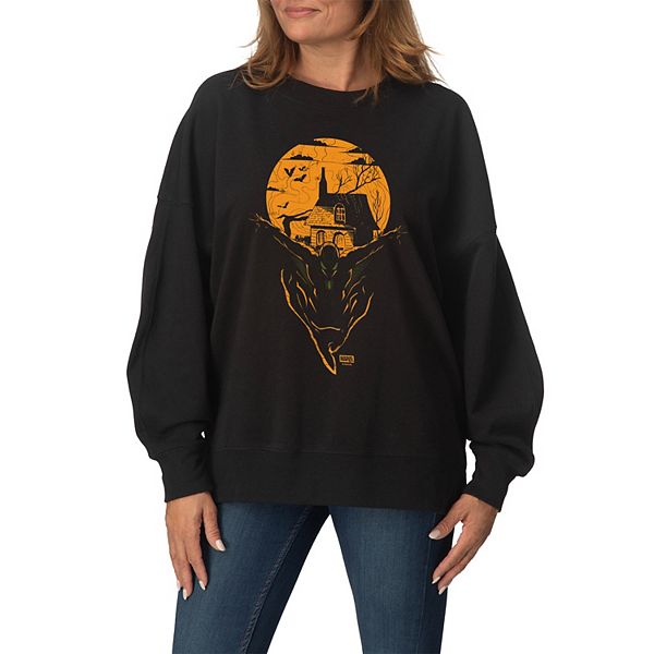 Women's Marvel Spider-Man Haunted House Oversized Fleece Crew Sweatshirt