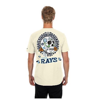 Men's New Era Natural Tampa Bay Rays Dia de los Muertos Sugar Skull T-Shirt