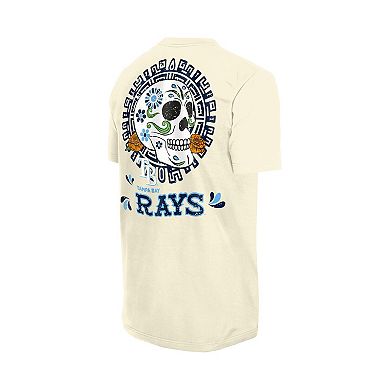 Men's New Era Natural Tampa Bay Rays Dia de los Muertos Sugar Skull T-Shirt