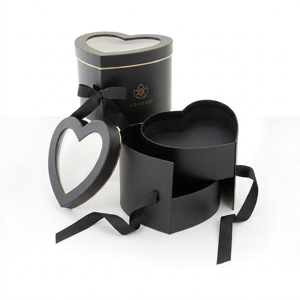 2-Tier Heart Shaped Flower Gift Box, Black Luxury Box with Lid for ...
