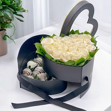 2-Tier Heart Shaped Flower Gift Box, Black Luxury Box with Lid for ...