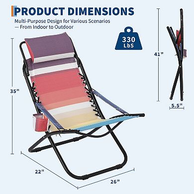 Beach Chair Lounge Chair Outdoor, Lightweight Folding Beach Chair with ...