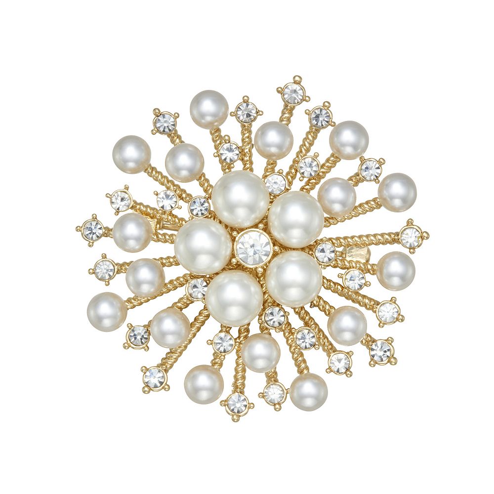 You're Invited Gold Tone Crystal & Simulated Pearl Cluster Pin