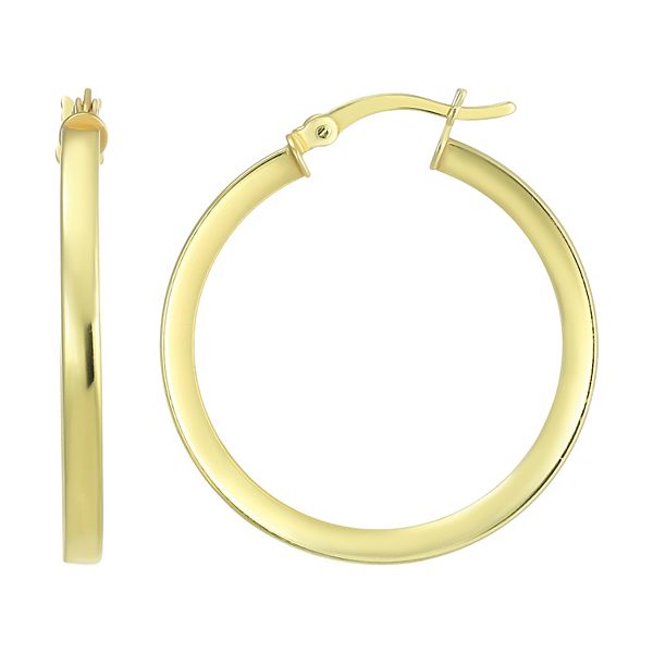 Argento Forte 24k Gold over Sterling Silver Polished Square Tube Hoop ...