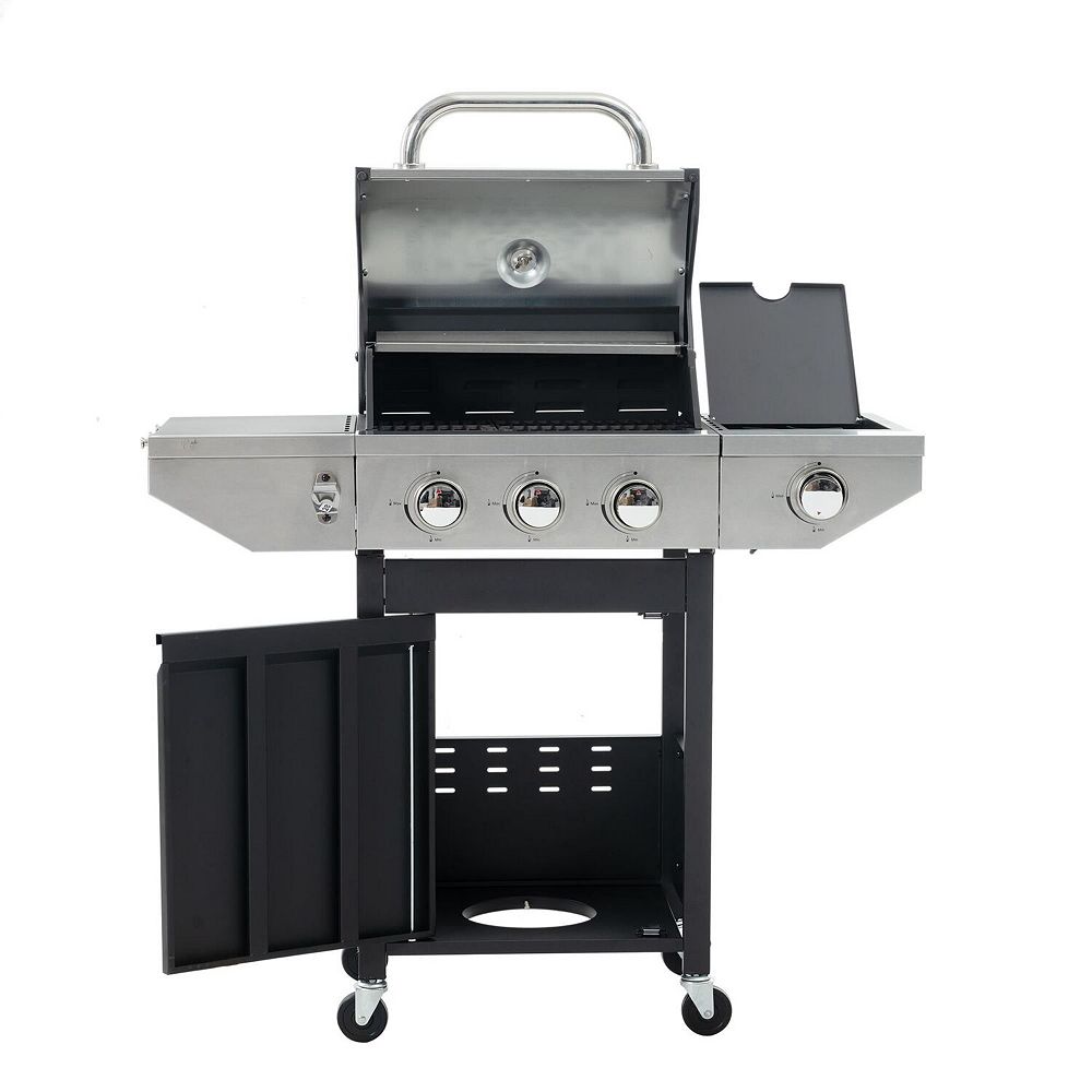 Stainless Steel Gas Grill 4 Burner with Side Burner and Thermometer