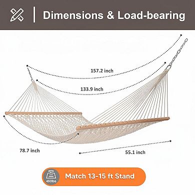 Double Rope Hammock Hardwood Spreader Bar 450LBS Capacity Carrying Bag