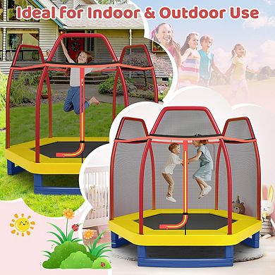 7 Ft Kids Bounce Jumper Trampoline with Safety Enclosure Net for ...