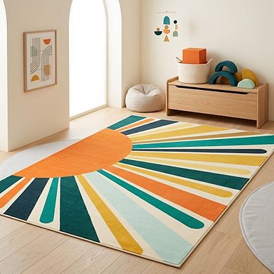Cute Rainbow Sun Washable Non Slip Rug for Kids Room, Ultra Thin Low ...