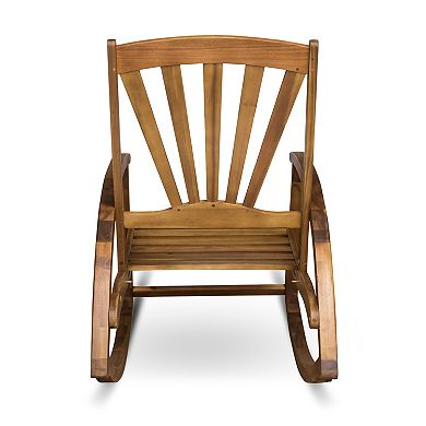 Trikiousd Outdoor Acacia Wood Rocking Chair with Retractable Footrest