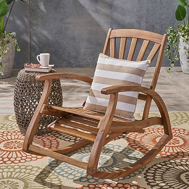 Trikiousd Outdoor Acacia Wood Rocking Chair with Retractable Footrest