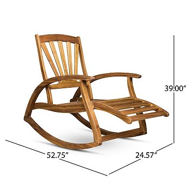 Trikiousd Outdoor Acacia Wood Rocking Chair with Retractable Footrest