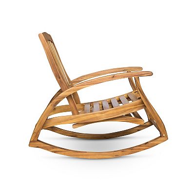 Trikiousd Outdoor Acacia Wood Rocking Chair with Retractable Footrest