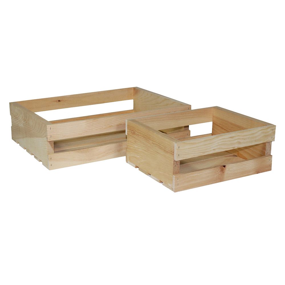 2 Piece Unfinished Pine Pallet Style Half Crate Set, Fully Assembled