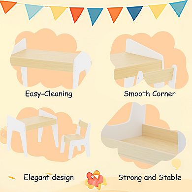 White & Natural Wooden Kids Table Set with Chair, Study Desk for Ages 2 ...