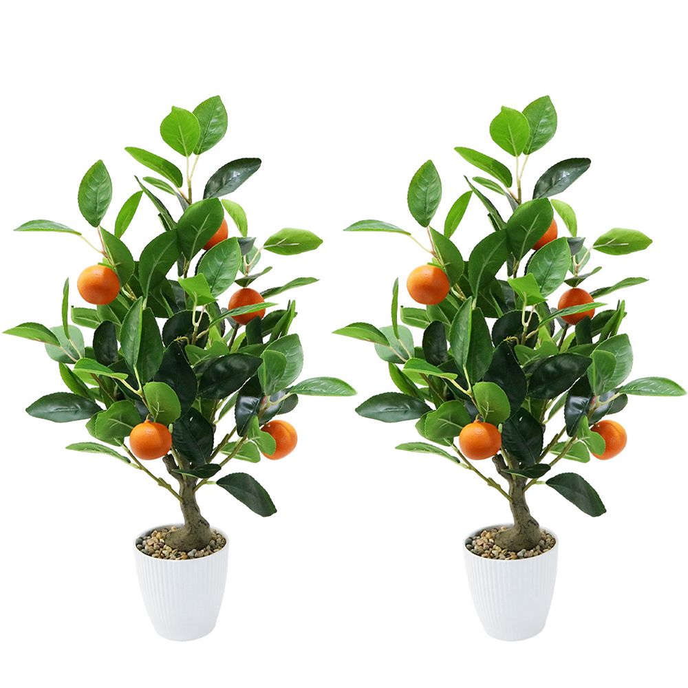 2Pcs 20 Inch Artificial Orange Citrus Tree with White Pot, Faux Potted ...