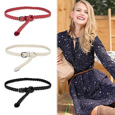 Adjustable Thin Braided Waistband Rope Faux Leather Belts for Women