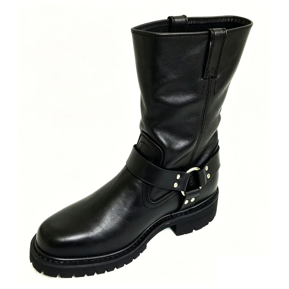 Men's Harness Boots Motorcycle Biker Black Full Grain Leather Engineer ...