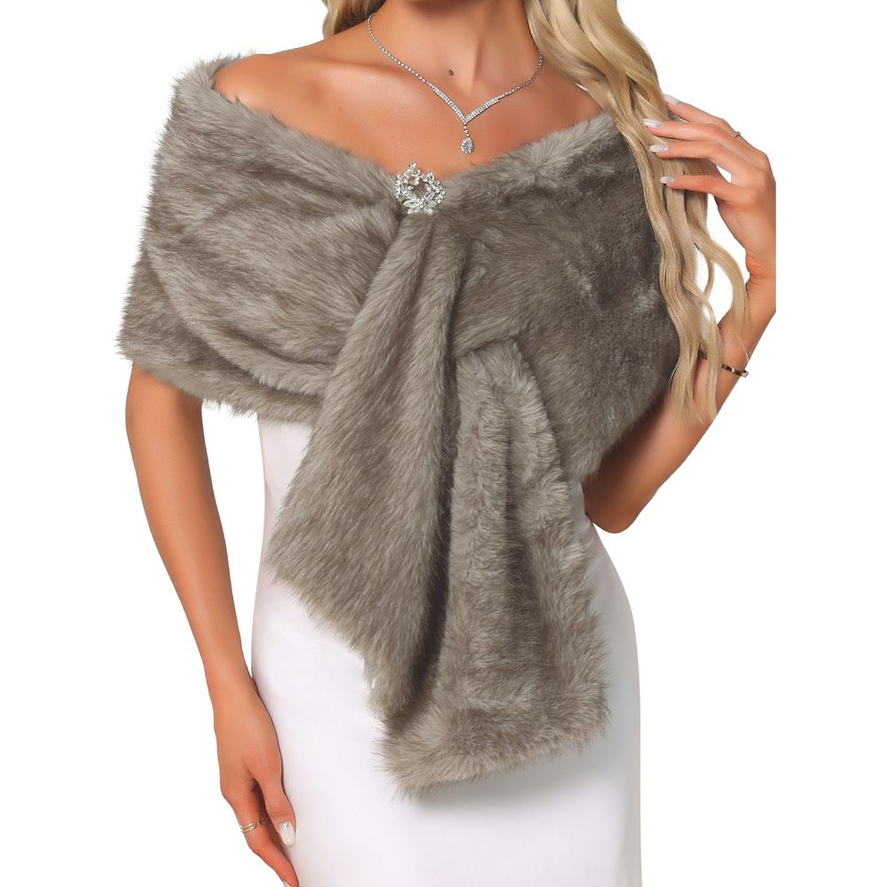 Womens Faux Fur Shawl Wrap for Wedding Bridal Winter Cape Stole Evening ...
