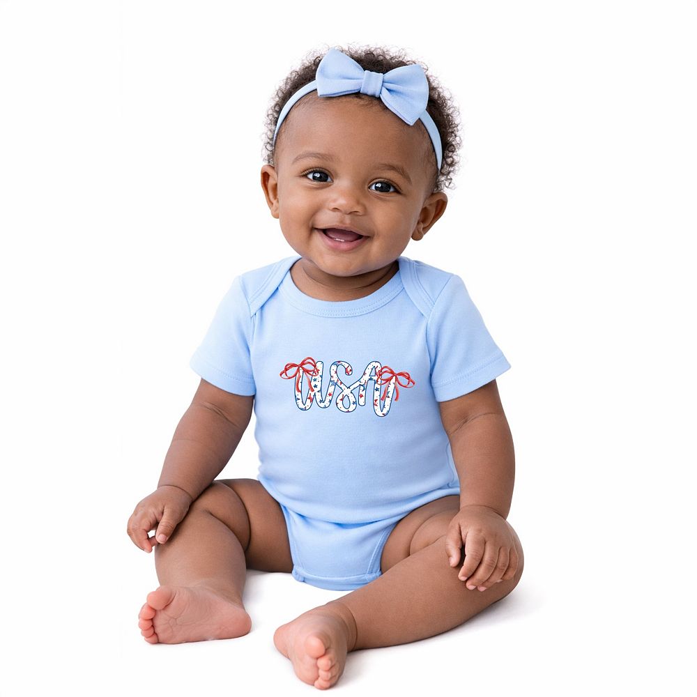 USA Cursive Coquette - Baby Short Sleeve Graphic Bodysuit