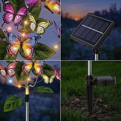 Solar Lights Outdoor 2 Pack with Silk Butterflies Color Changing LEDs