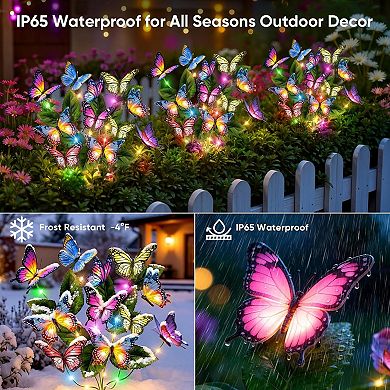 Solar Lights Outdoor 2 Pack with Silk Butterflies Color Changing LEDs