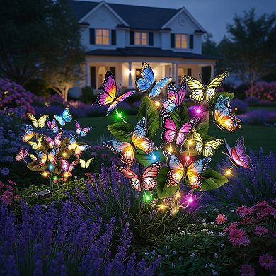 Solar Lights Outdoor 2 Pack with Silk Butterflies Color Changing LEDs