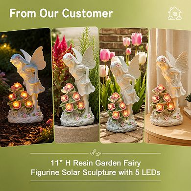 Solar Powered Angel Garden Statue 5 LED Outdoor Decor Hand Paint Resin ...