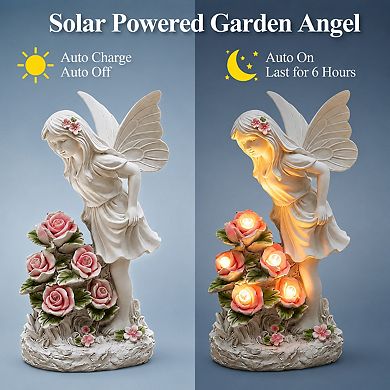 Solar Powered Angel Garden Statue 5 LED Outdoor Decor Hand Paint Resin ...