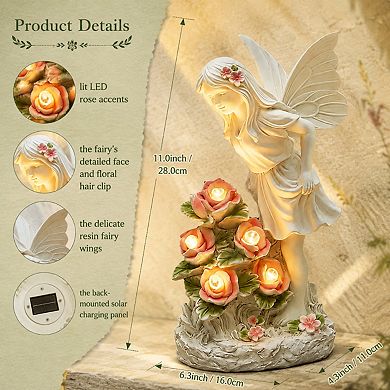 Solar Powered Angel Garden Statue 5 LED Outdoor Decor Hand Paint Resin ...