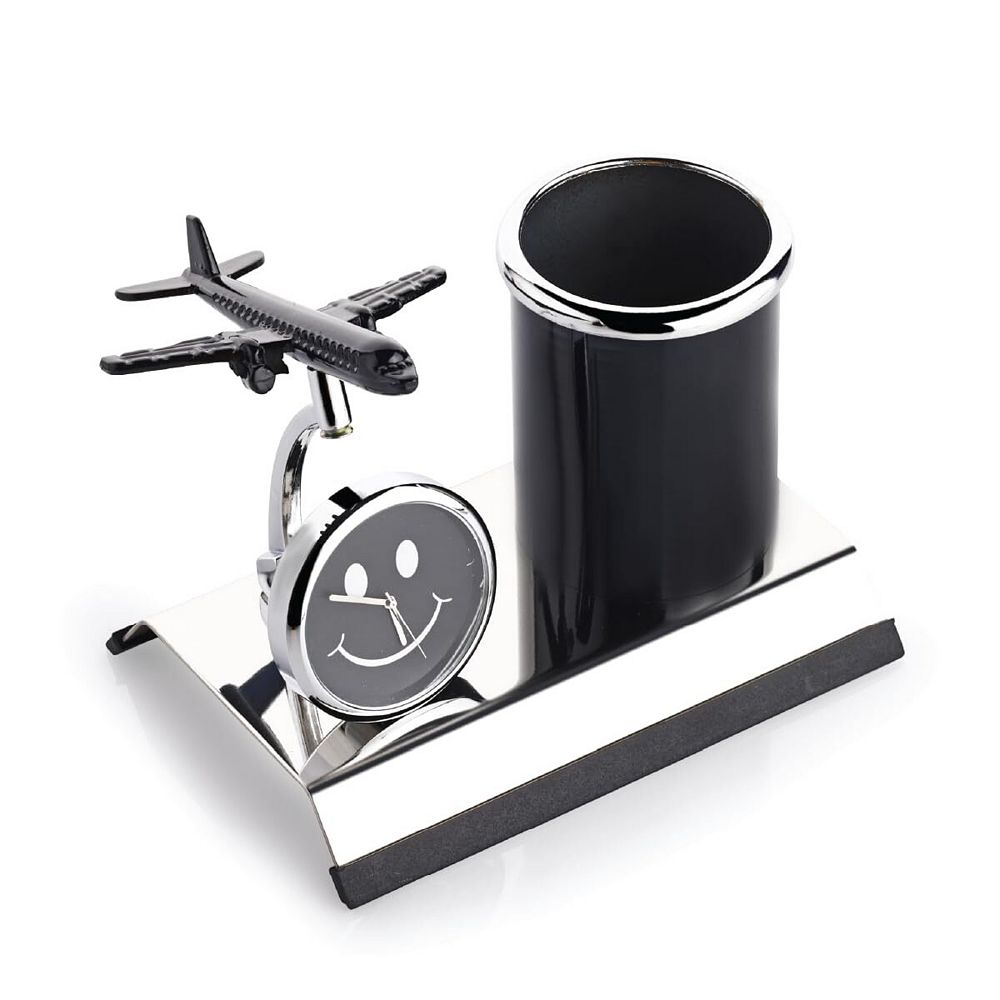 Aeroplane Metal Pen Stand With Clock Desk Organizer Pencil Holder ...