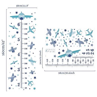 3pcs Airplane Star Height Growth Chart Wall Sticker Self-adhesive Kids ...