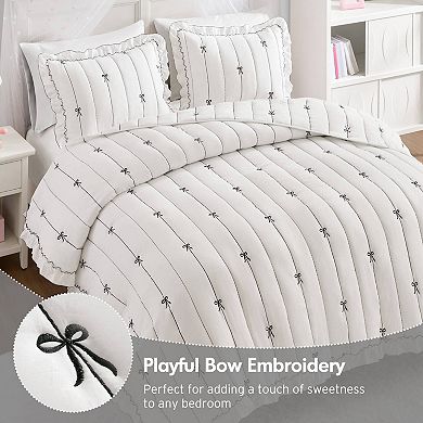 3- Piece Playful Bow Embroidery Design Full/Queen Set
