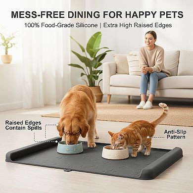 Silicone Dog Mat Large Pet Feeding with Residue Collection Pocket